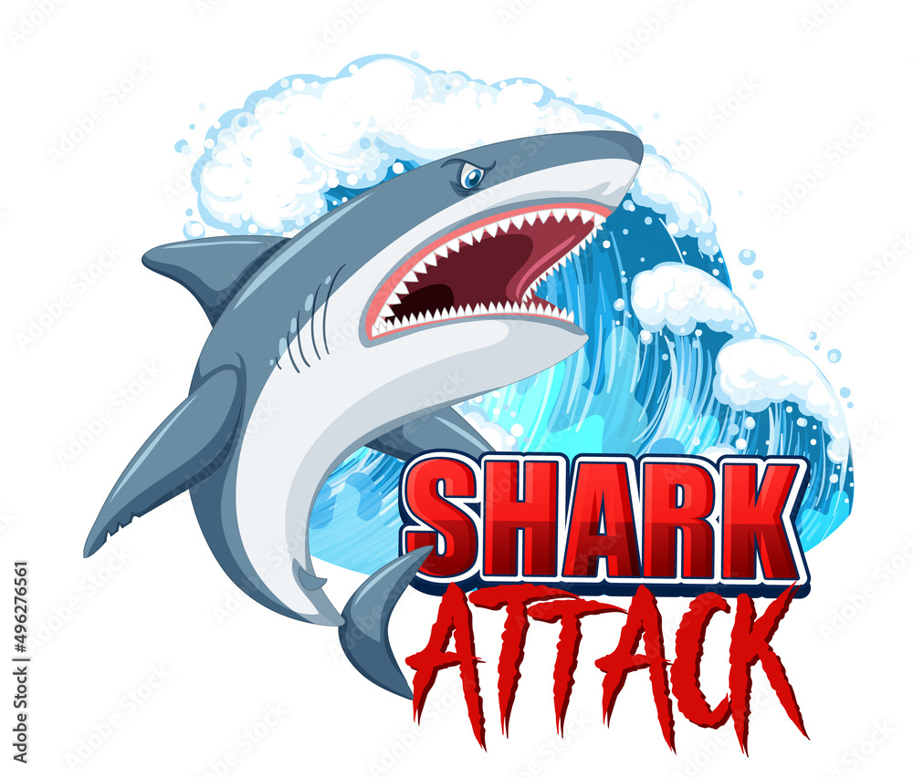 Shark attack font logo with cartoon aggressive shark Stock Vector ...