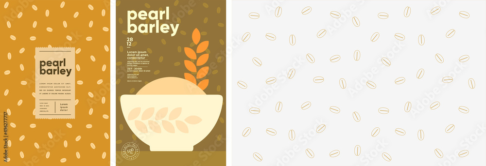 Pearl barley. Food and natural products. Set of vector illustrations ...