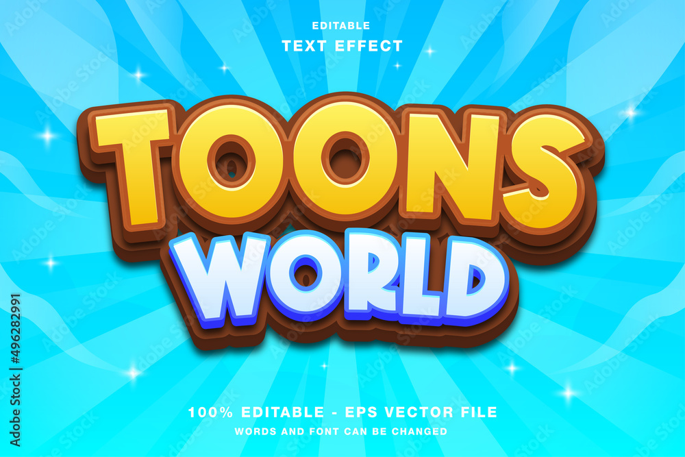 Toons World 3D Cartoon Game Editable Text Effect Style Stock Vector ...