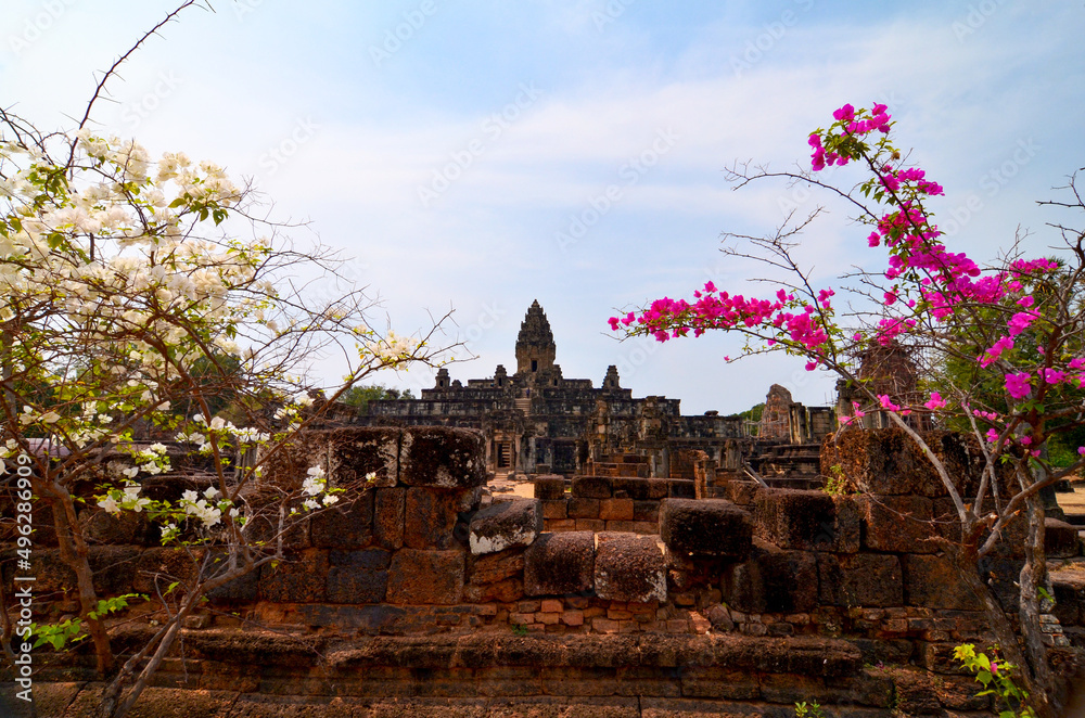 Angkor Wat temple complex, Cambodia. Beautiful view of ruins of ancient ...