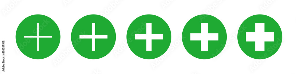 Plus sign set thin to bold in green circles. Medicine vector eps icons ...