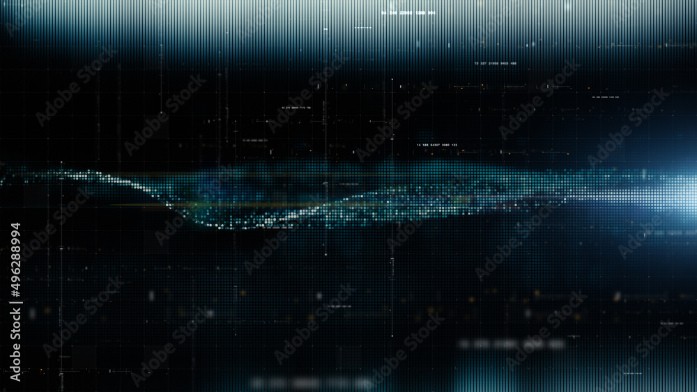 Futuristic abstract de-focus flowing data matrix, telemetry and encrypt numbers display with ...