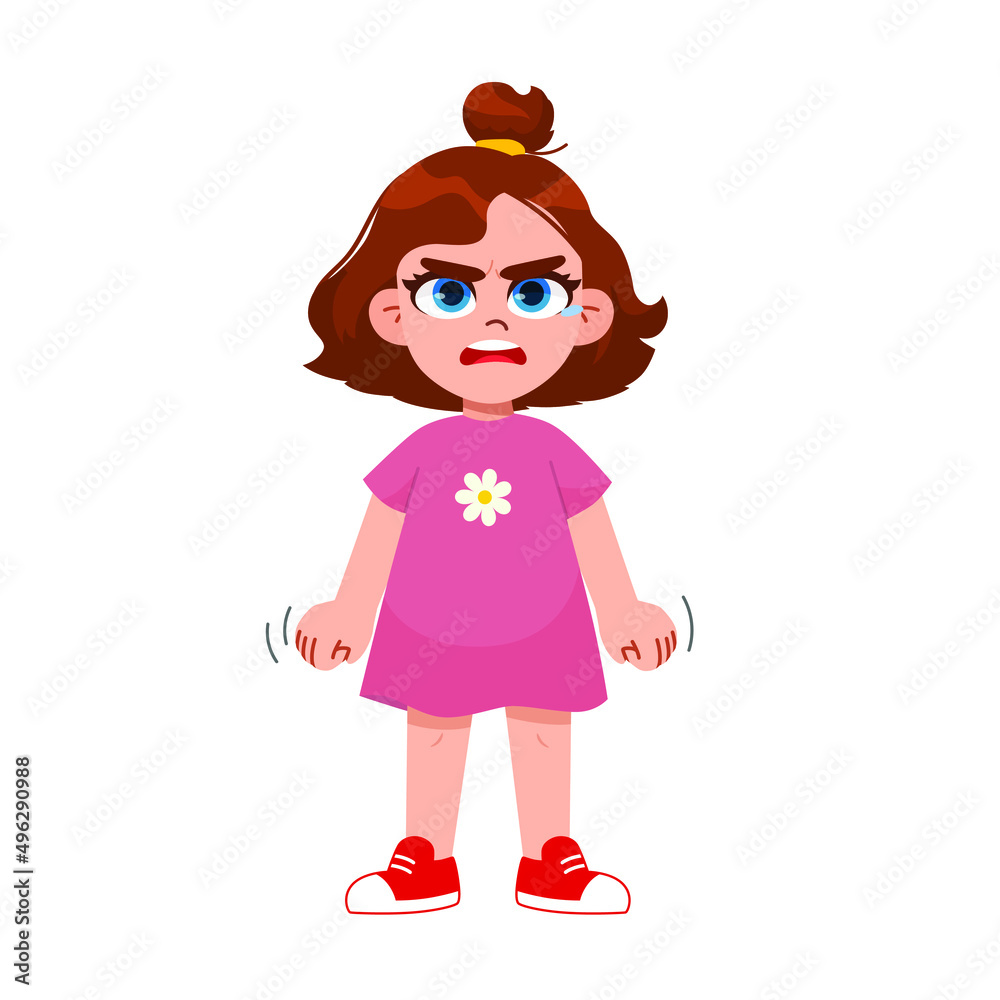 Vector illustration of a very angry girl girl standing in a pose, arms ...