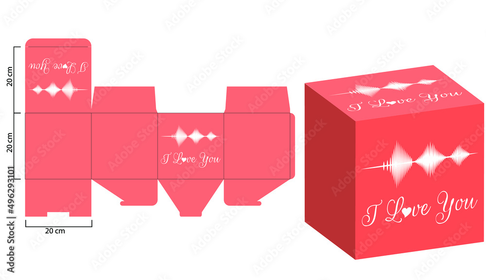 Digital box template with 'I Love you' soundwave design vector laser ...