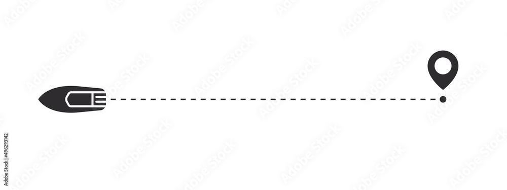 Boat travel icon. Boat itinerary. Ship on the route with pointers ...