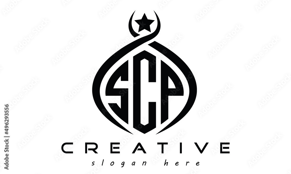 SCP three letters monogram curved oval initial logo design, geometric ...