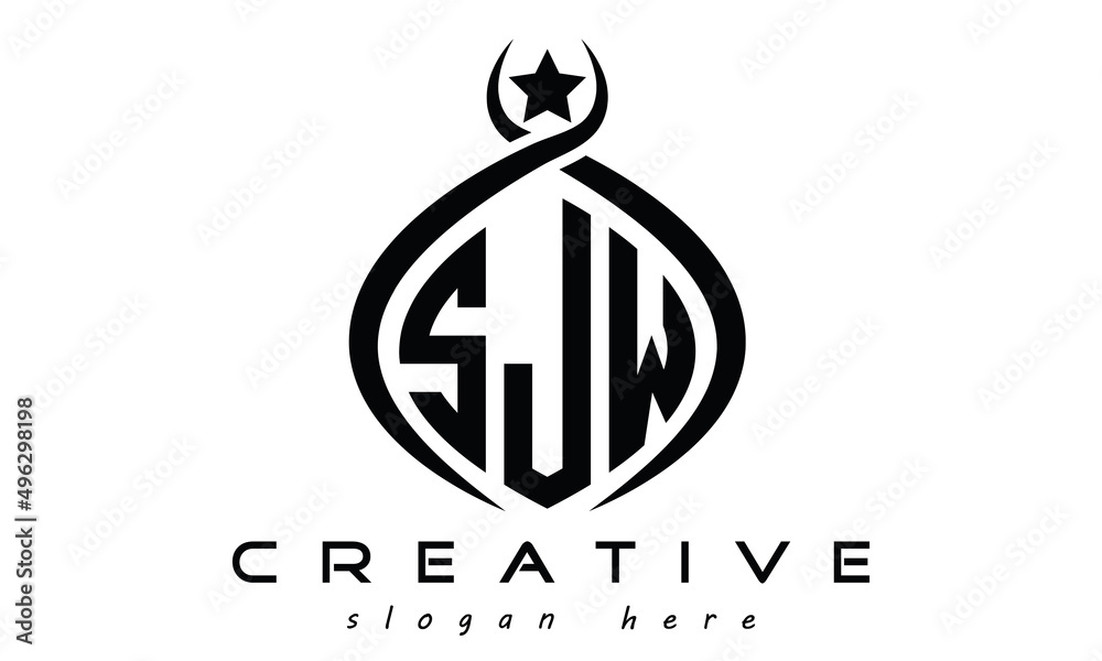SJW three letters monogram curved oval initial logo design, geometric ...