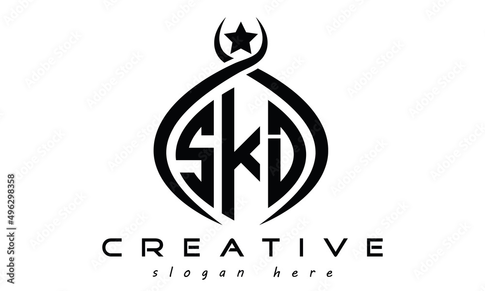 SKD three letters monogram curved oval initial logo design, geometric ...