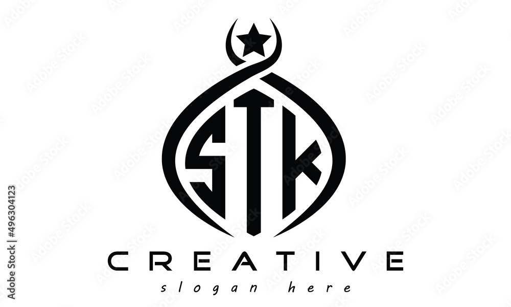 STK three letters monogram curved oval initial logo design, geometric ...