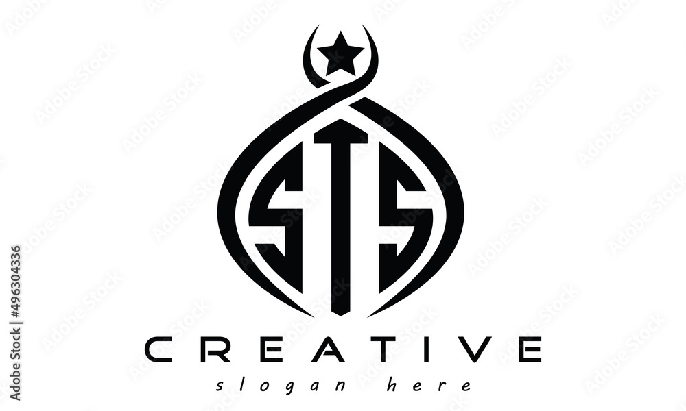 STS three letters monogram curved oval initial logo design, geometric ...