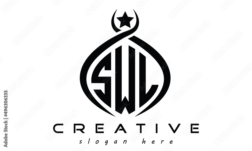 SWL three letters monogram curved oval initial logo design, geometric ...