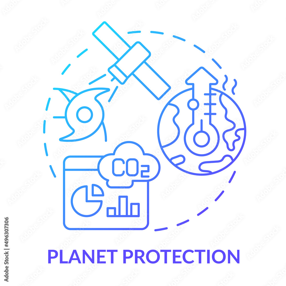 Planet protection blue gradient concept icon. Climate changes control ...