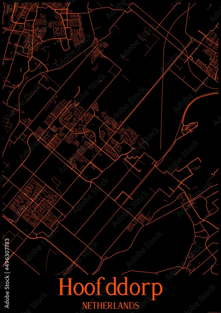 Black and orange halloween map of Hoofddorp Netherlands.This map ...