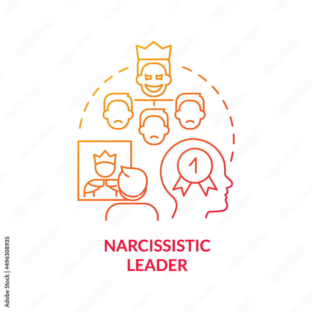 Narcissistic leader red gradient concept icon. Powerful and selfish ...