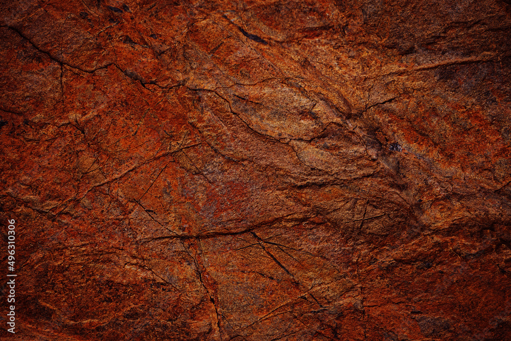Red brown rock texture. Cracked mountain surface. Close-up. Stone ...