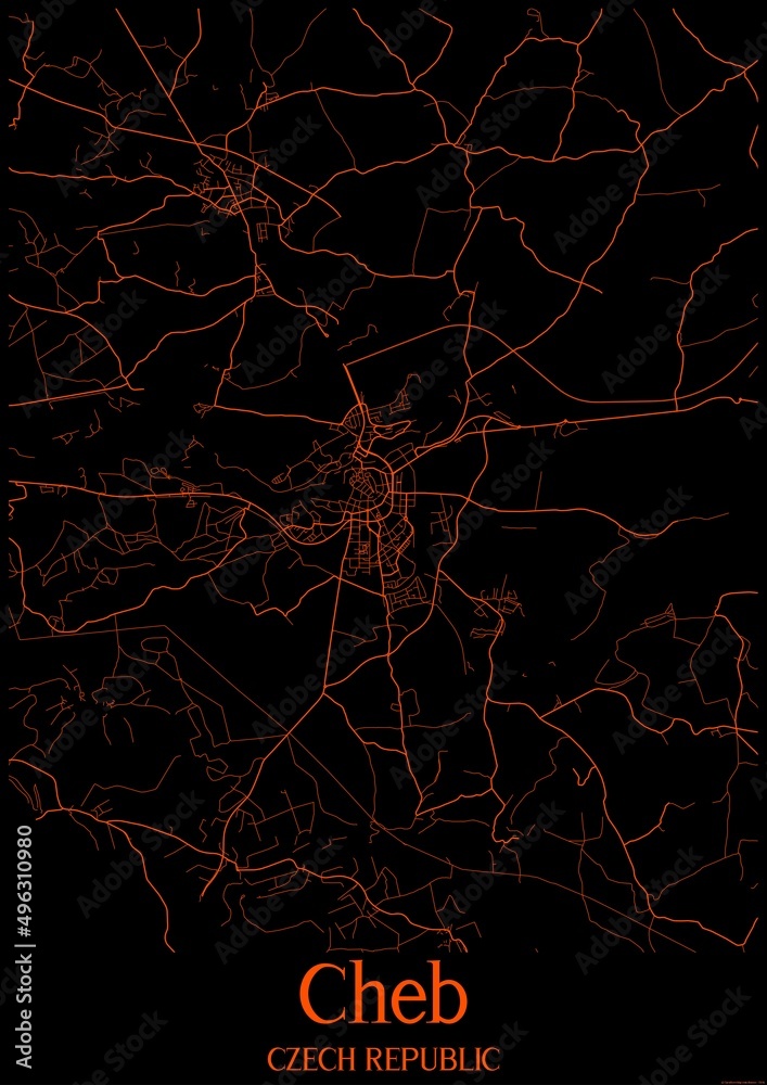 Black and orange halloween map of Cheb Czech Republic.This map contains ...