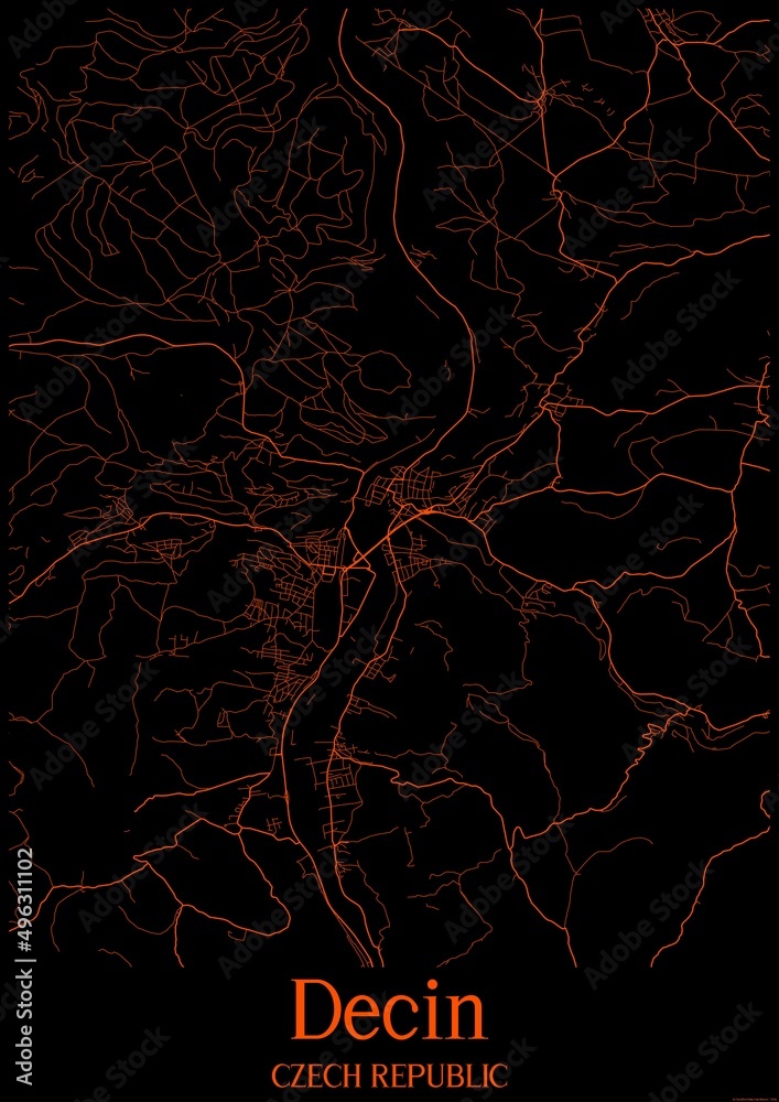 Black and orange halloween map of Decin Czech Republic.This map ...