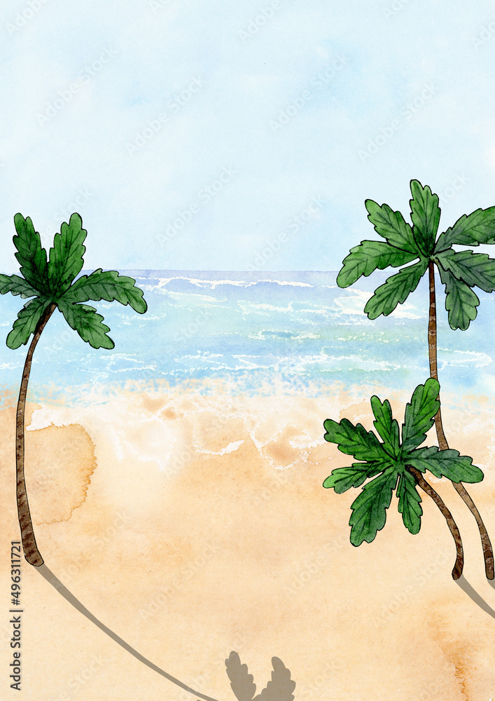 coastal landscape background clipart, watercolor beach background ...