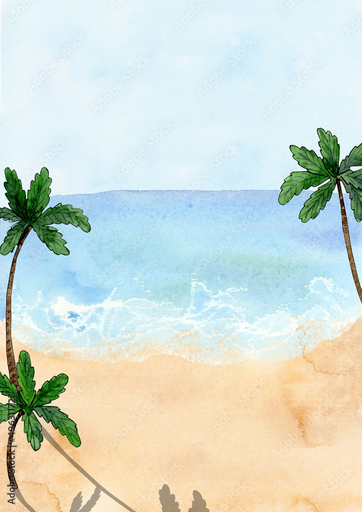 coastal landscape background clipart, watercolor beach background ...
