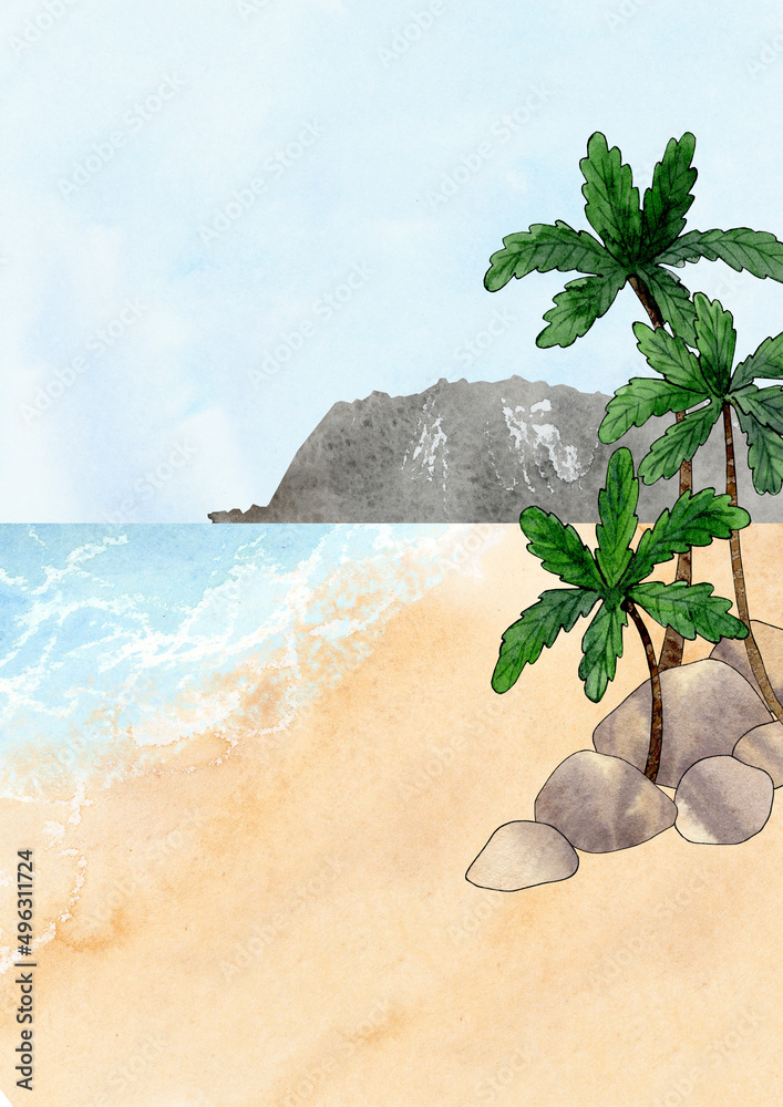 coastal landscape background clipart, watercolor beach background ...
