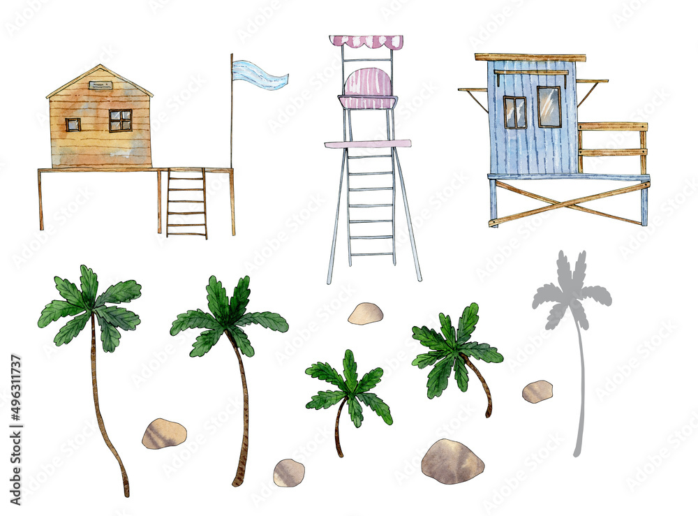 watercolor summer beach clipart, coastal landscape background clip art ...