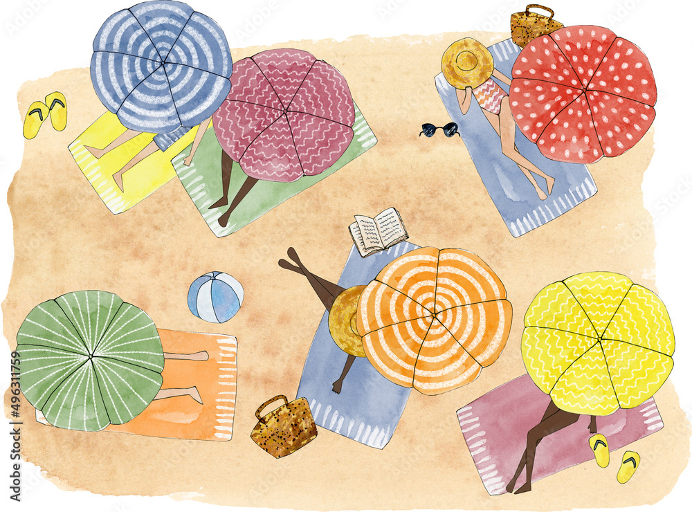 beach scene illustration, watercolor coastal landscape clip art, beach ...