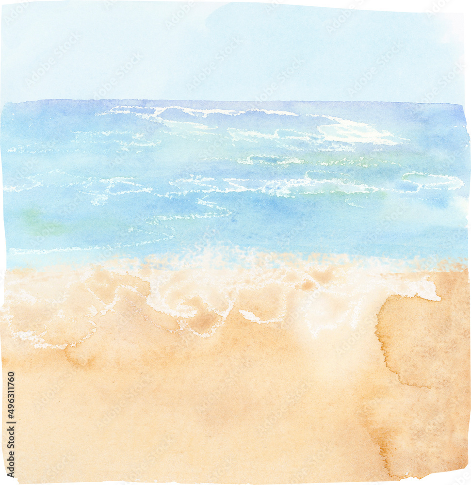 beach scene illustration, watercolor coastal landscape clip art, beach ...