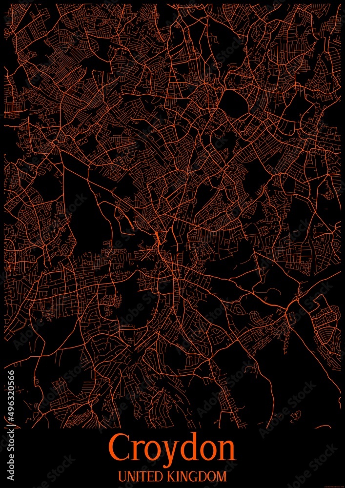 Black and orange halloween map of Croydon United Kingdom.This map ...