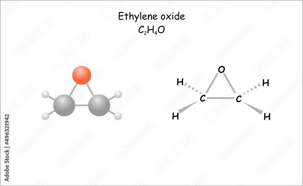 Stylized molecule model/structural formula of ethylene oxide. Stock ...