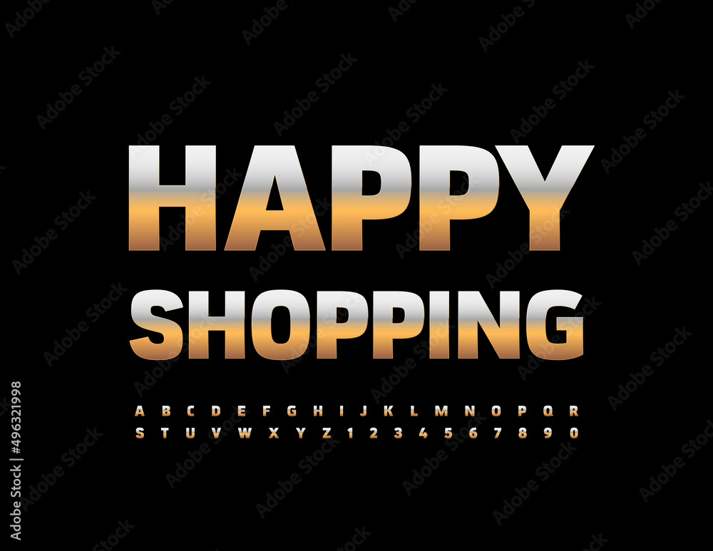 Vector luxury sign Happy Shopping. Gold metal Font. Premium Alphabet ...
