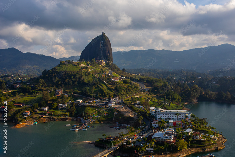 Beautiful photo of a huge natural black rock El Peñol from a bird's eye ...
