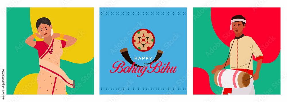 Happy Bohag Bihu typography, Assamese vector illustration, Indian ...