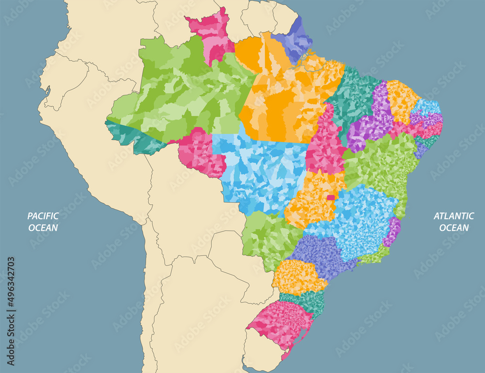 Brazil states and municipalities vector high detailed map with ...