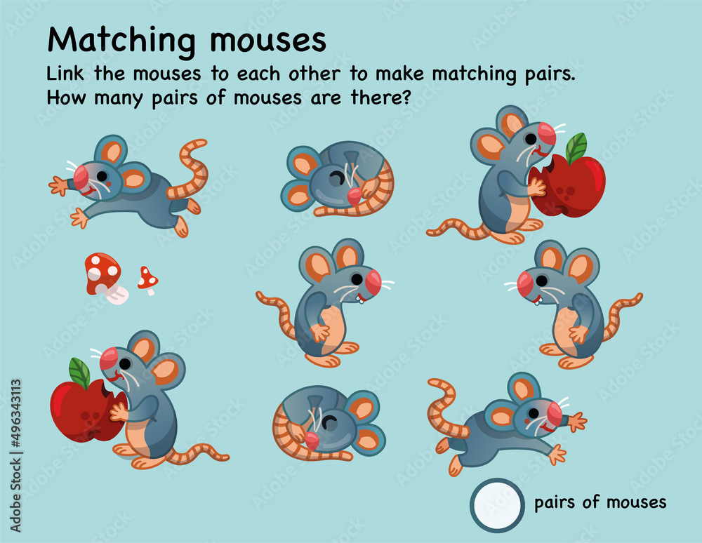 Mouse Matching Worksheet for Children. Link the mouses to each other ...