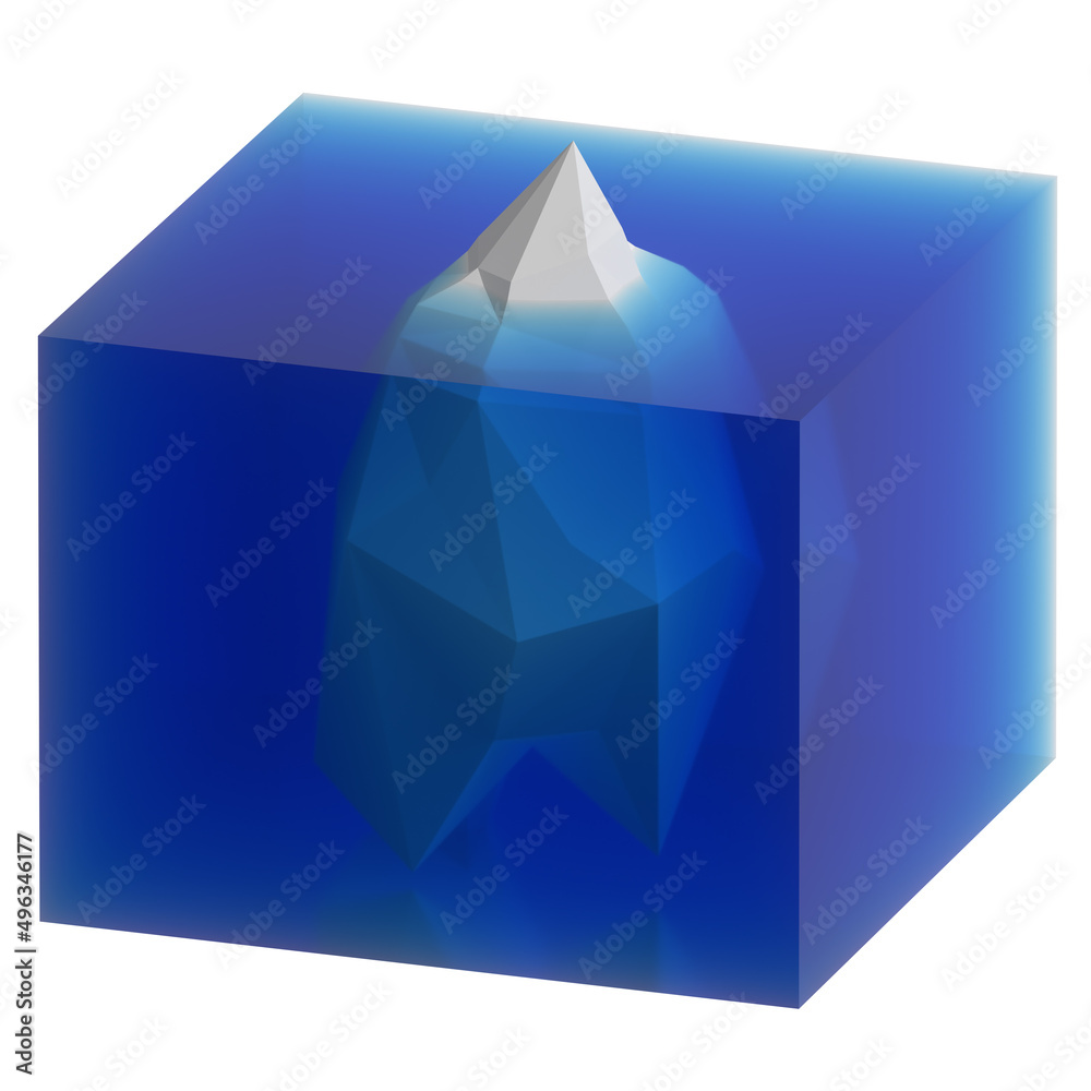 Iceberg concept 3d cutaway low poly illustration, hidden dipped concept ...