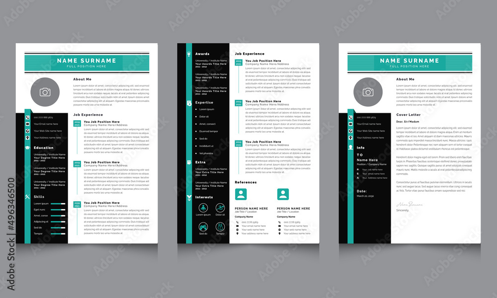 Black Sidebar Professional Resume CV and Cover Letter Layout Set ...