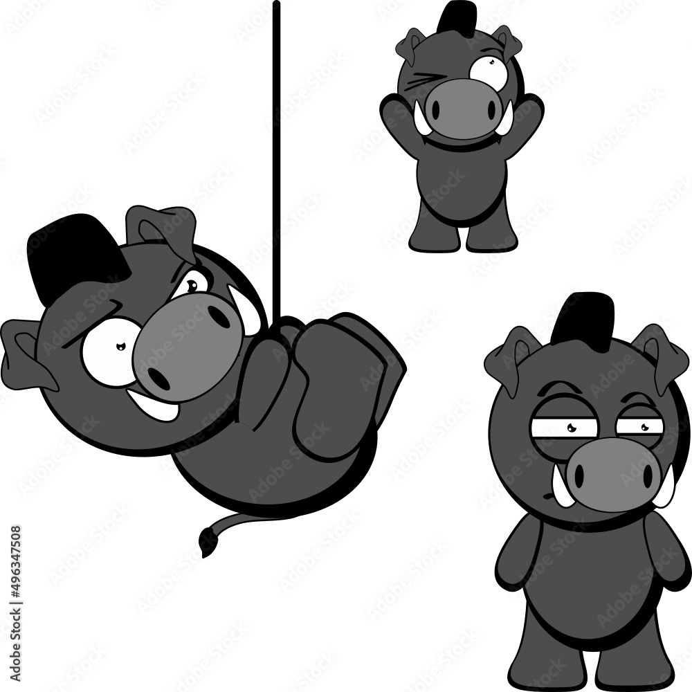 chibi boar cartoon kawaii expressions pack collection set in vector ...