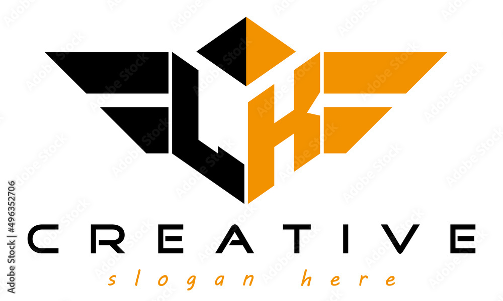 LK letter monogram type polygon shape logo design with wings vector ...