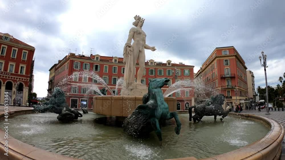 Nice, France, October 6, 2021: Fontaine du Soleil, the Sun Fountain in ...