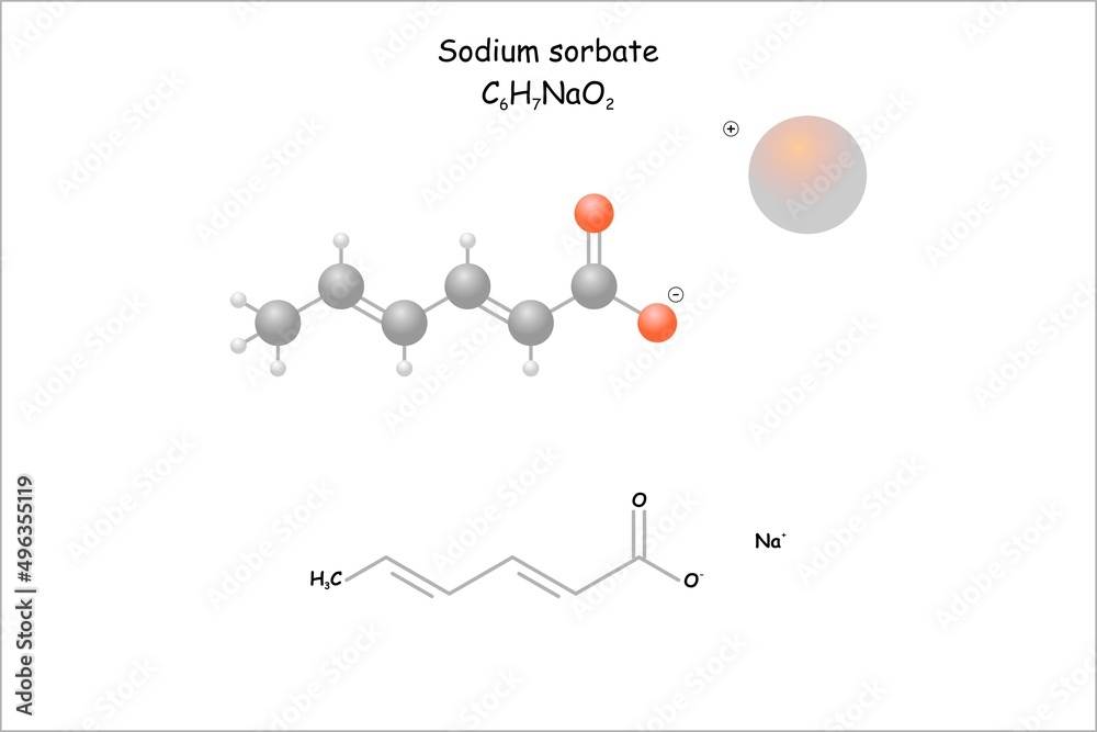Stylized molecule model/structural formula of the food preservative Sodium sorbate. Stock Vector ...