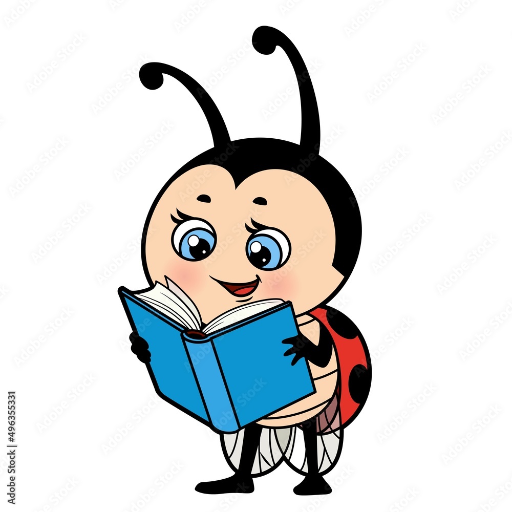 Cute cartoon ladybug read a book color variation for coloring page on ...