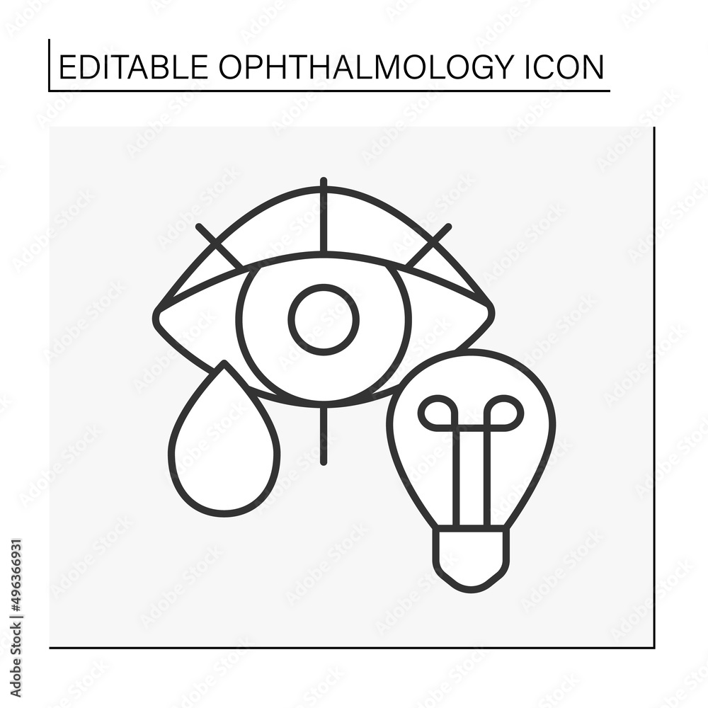 Photophobia line icon. Abnormal sensitivity to light. Discomfort and ...