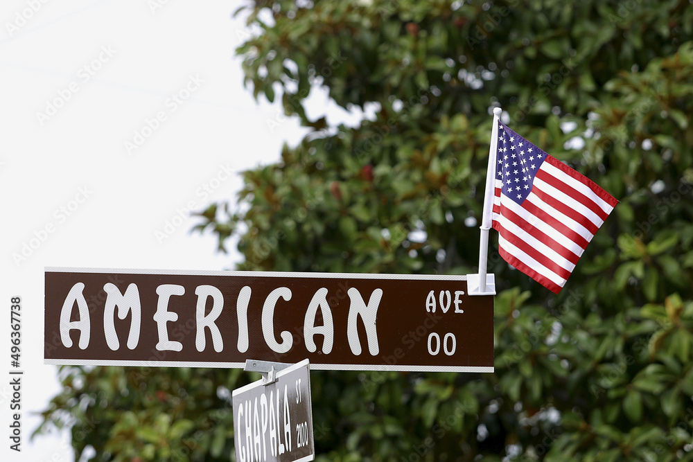 Flag of the United States of America on a sign Stock Photo | Adobe Stock