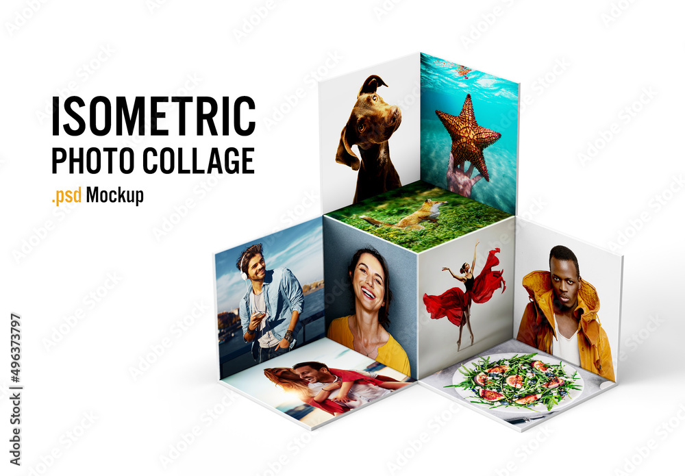 Isometric Photo Collage Mockup Stock Template | Adobe Stock