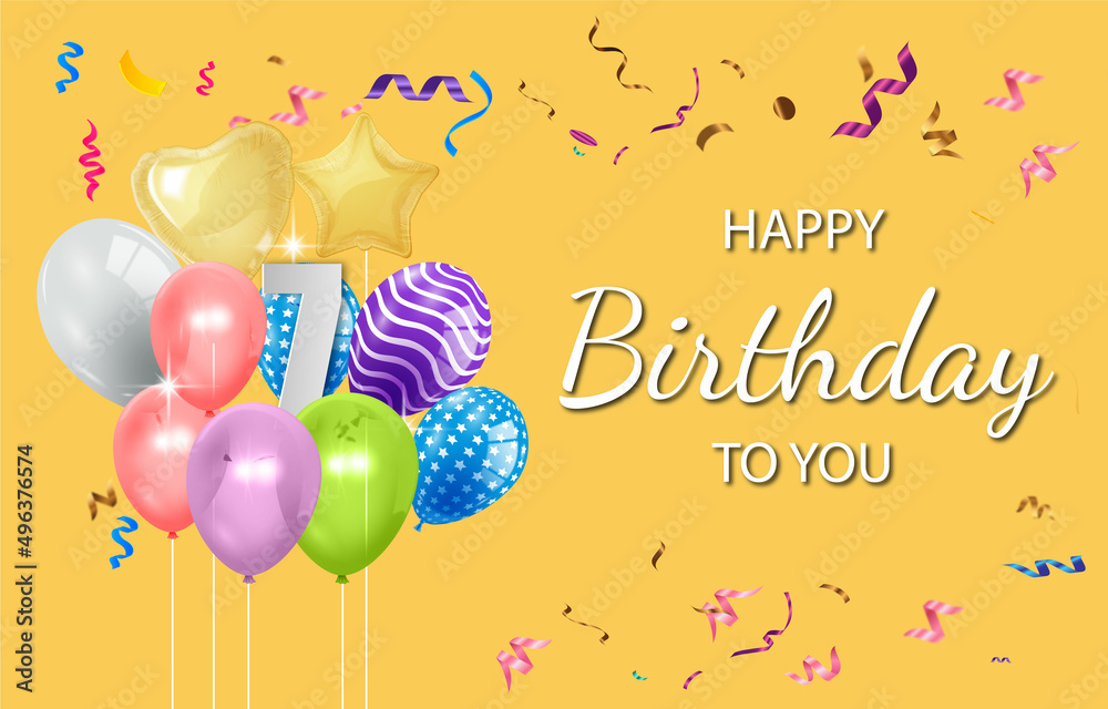 Happy 7th birthday balloons greeting card background vector. Happy ...