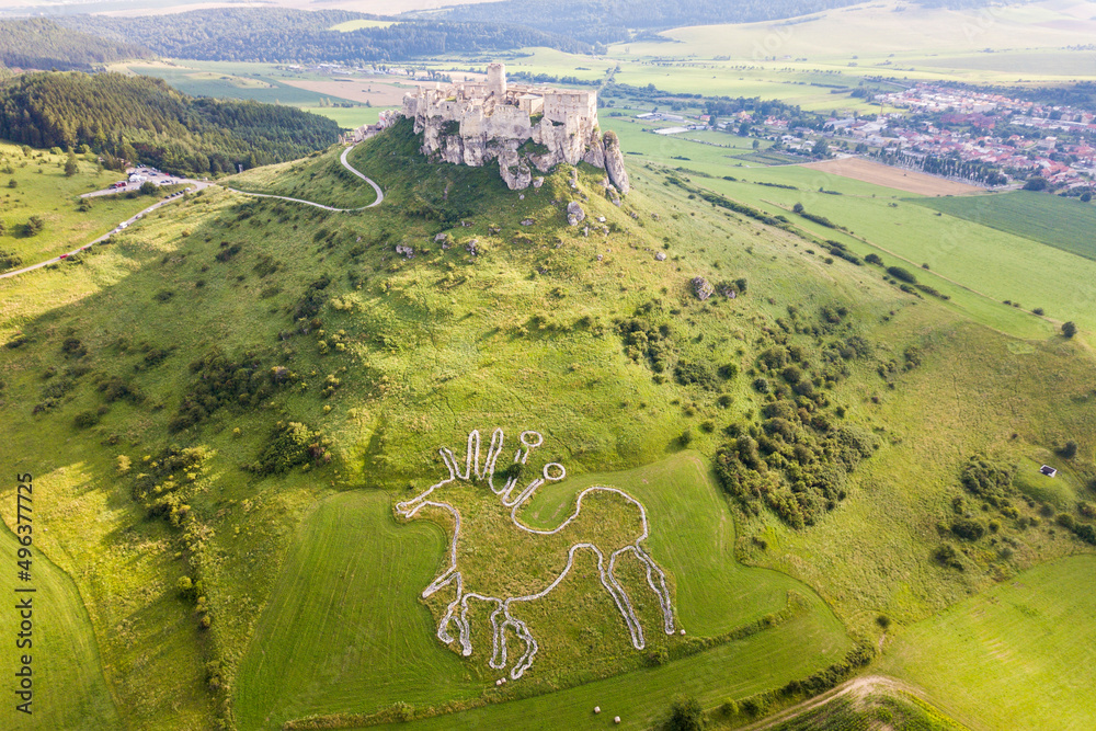 Aerial view of Spis (Spiš, Spišský) castle, second biggest castle in ...