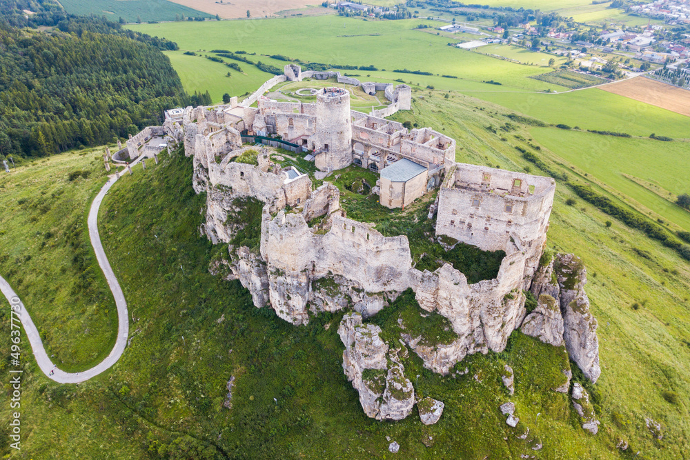 Aerial view of Spis (Spiš, Spišský) castle, second biggest castle in ...