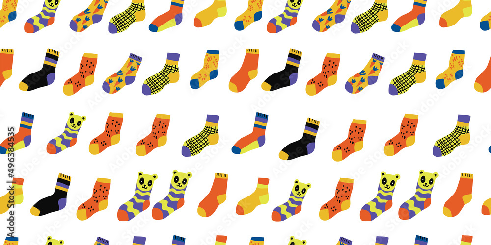 Stylish funny socks pattern with different textures, seamless ...