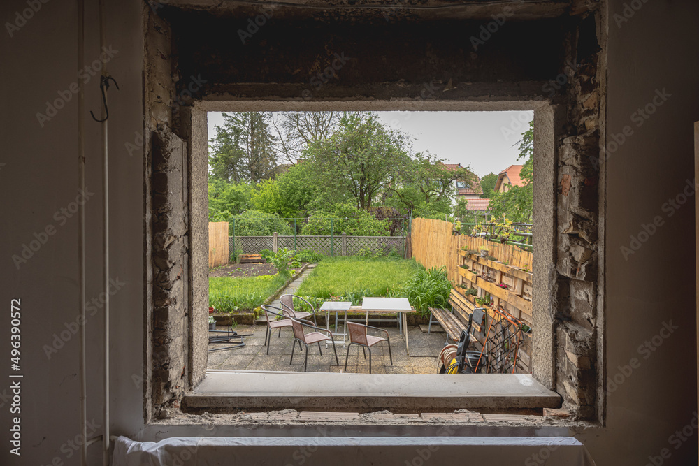 Hole in a window as the old windows were removed and the gap is ready ...
