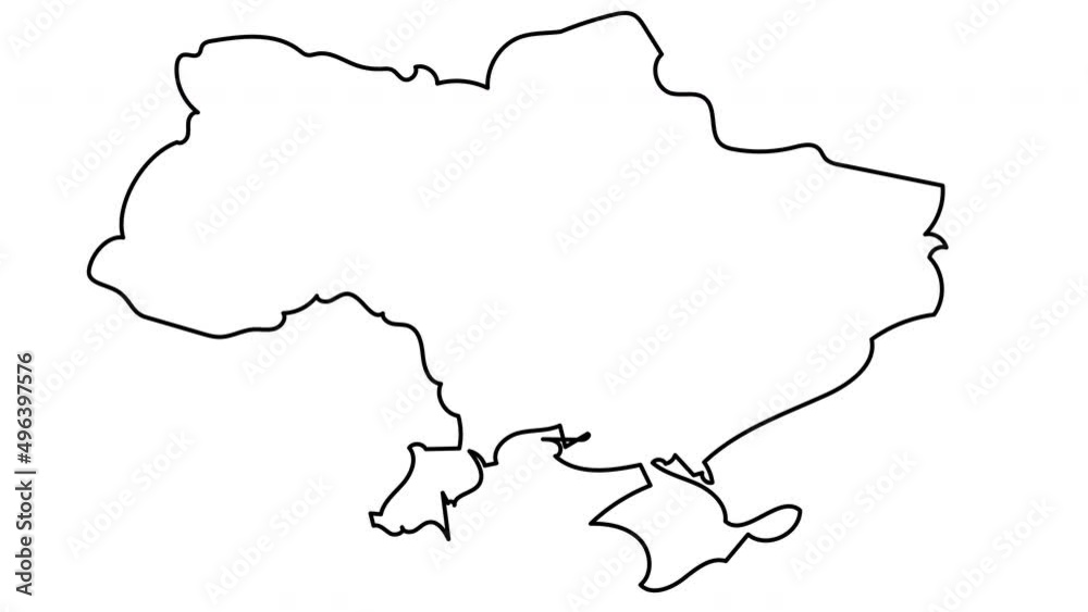 Self-drawing of the state borders of Ukraine on a white background ...